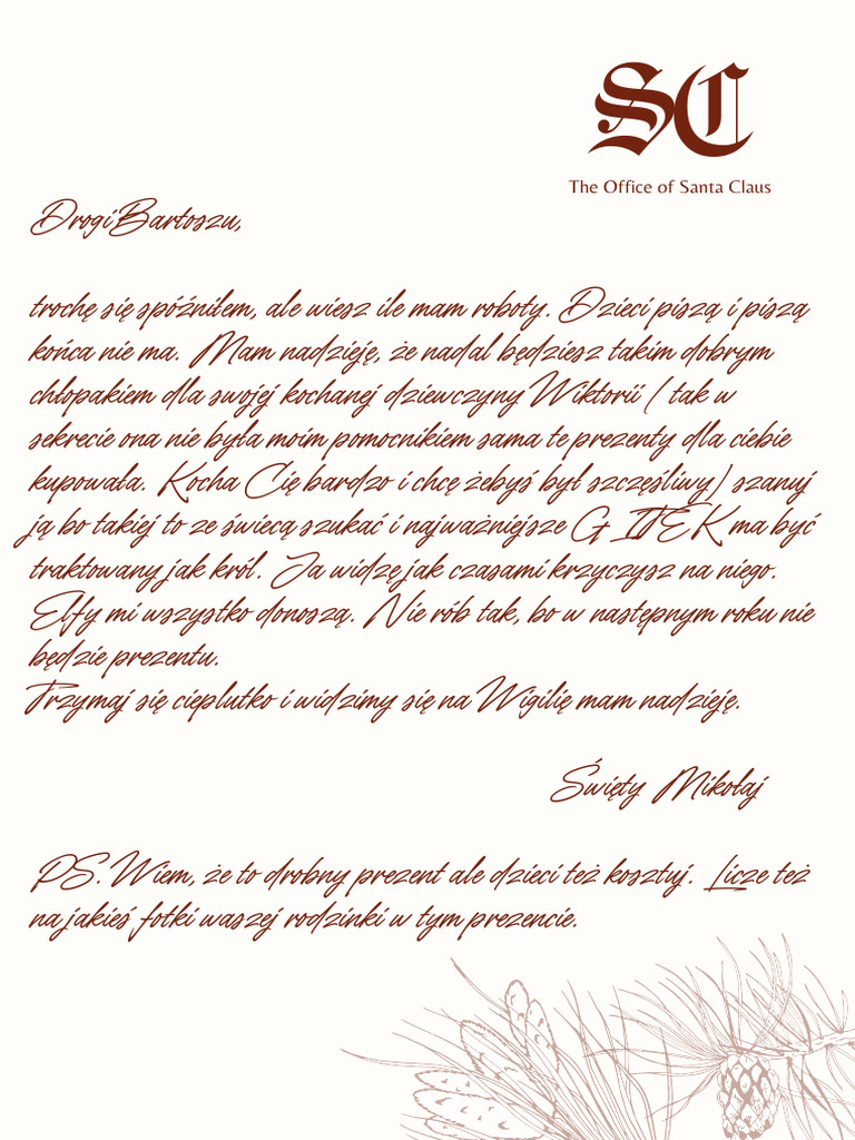 Dark Red Elegant Traditional Monogrammed From Santa Letter | PDF
