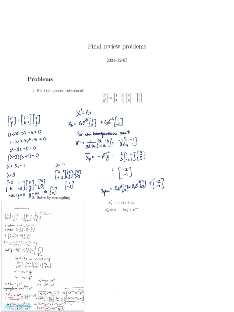 Differential Equations Problem Set | PDF | Subtraction | Applied Mathematics