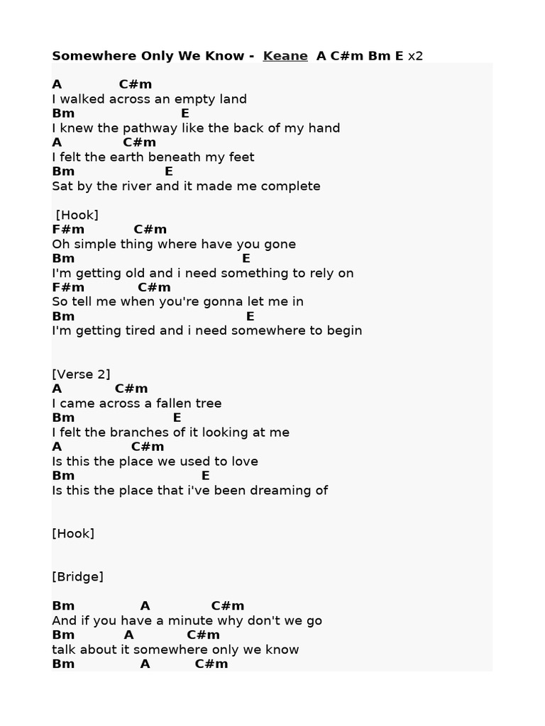 Somewhere Only We Know Lyrics & Chords | PDF