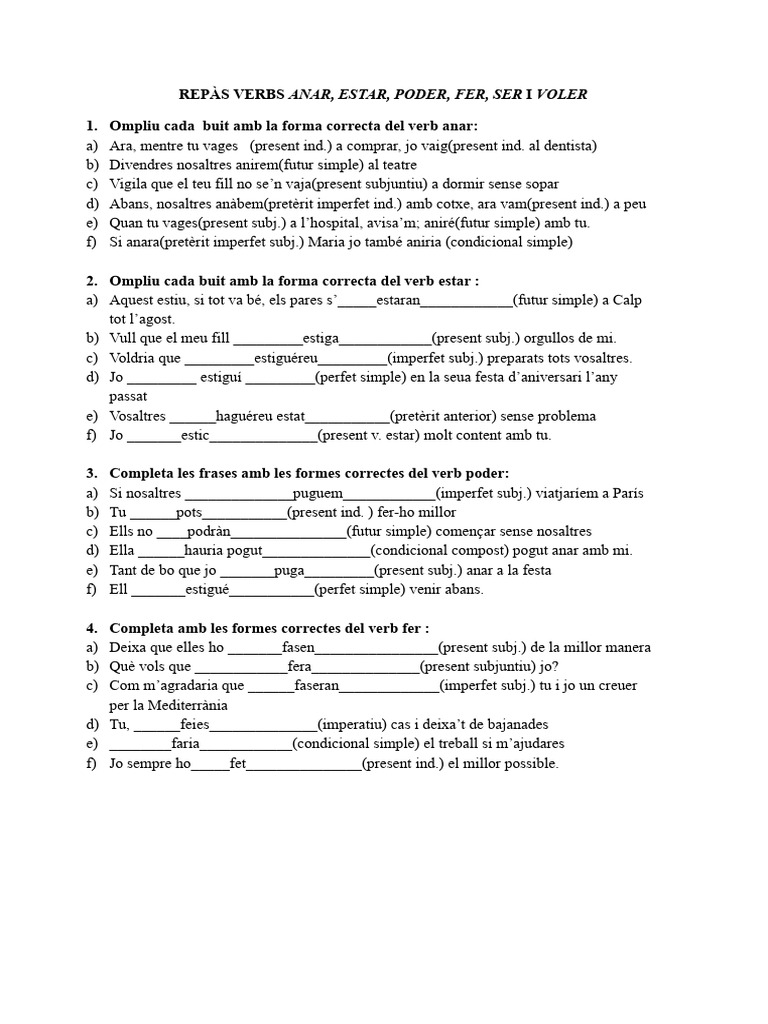 Verbs Poder, Ser, Estar, Anar, Voler I Fer | PDF