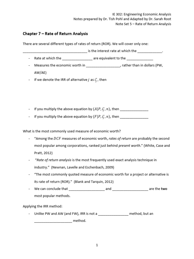 5 - Rate of Return Analysis For Students | PDF | Internal Rate Of ...