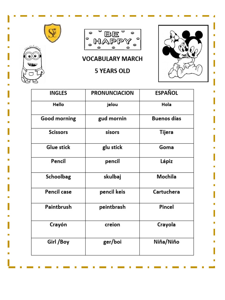 VOCABULARIO MARZO 5 AÑOS | PDF