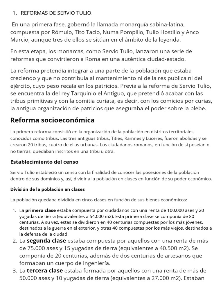 Reformas de Servio Tulio en Roma | PDF | Roma antigua | Europa antigua