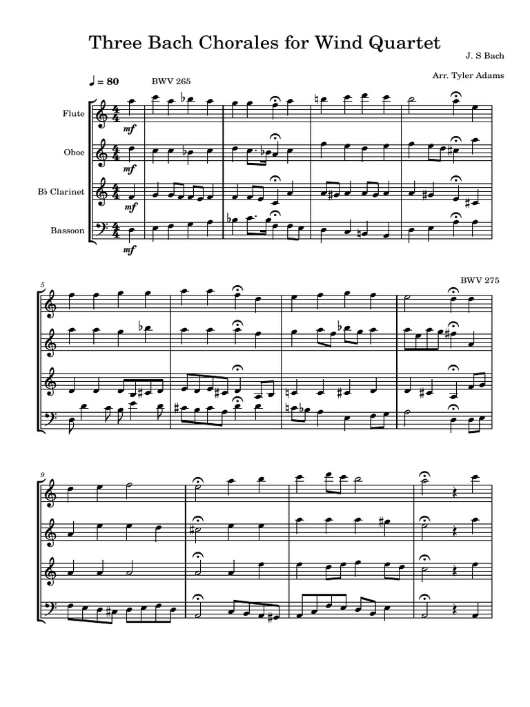 Three Bach Chorales For Wind Quartet | PDF | Johann Sebastian Bach ...