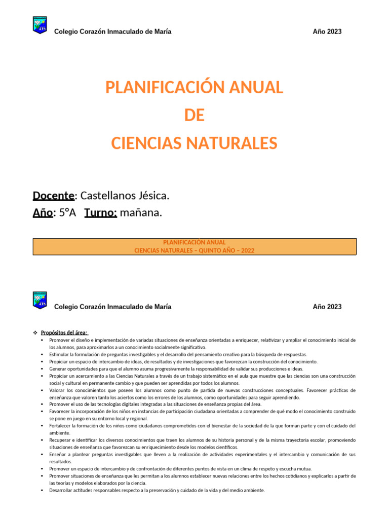Planificacion Anual Cs. Nat - 5to - 2022 | PDF | Sonido | Tierra
