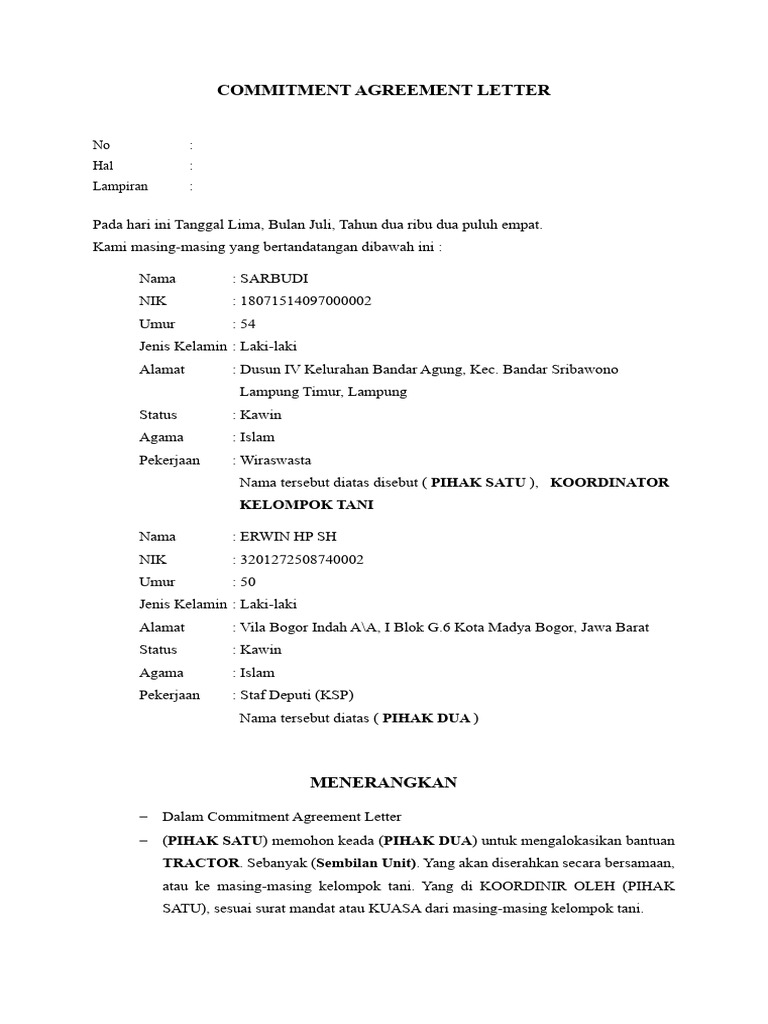 COMMITMENT AGREEMENT LETTER 3 | PDF