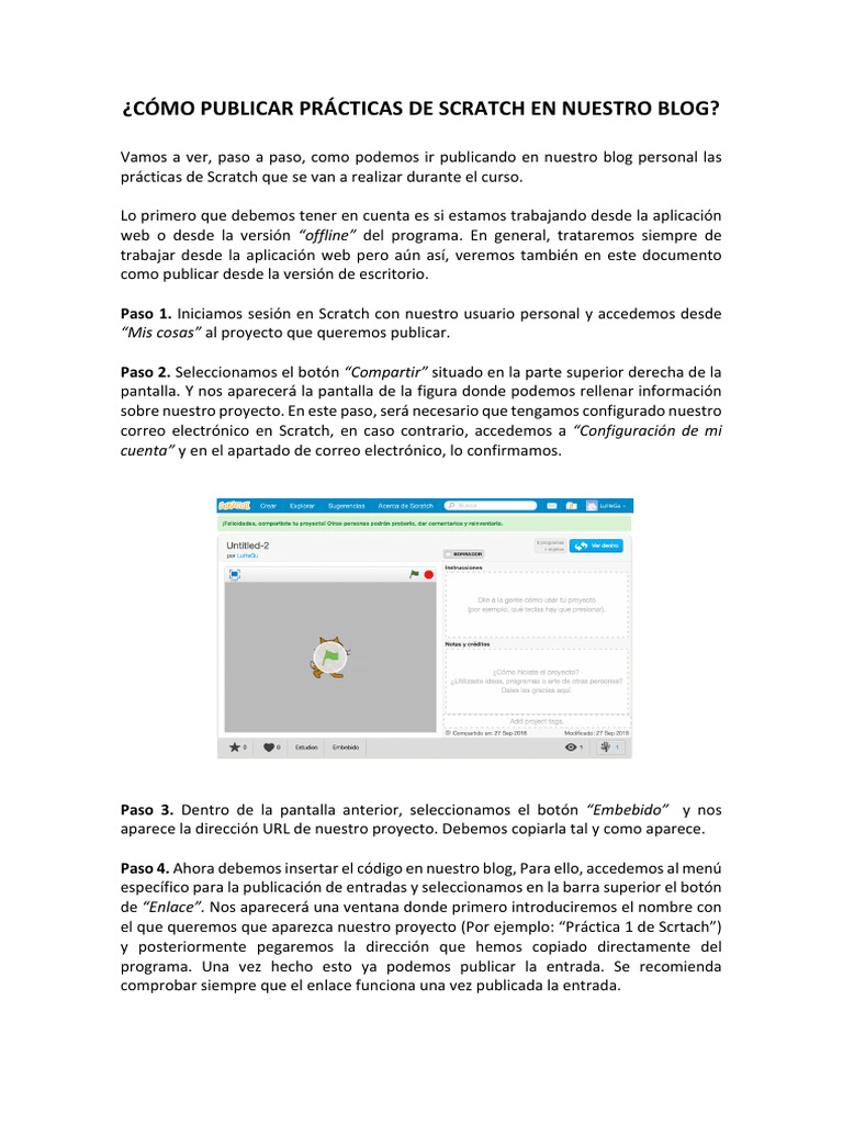 ¿Cómo Publicar Prácticas de Scratch en Nuestro Blog | PDF | Scratch (lenguaje de programación ...