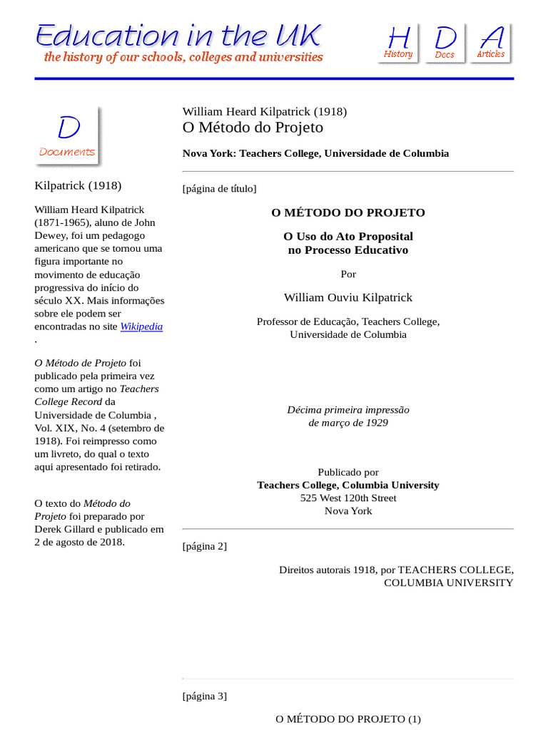 Kilpatrick - The Project Method (1918) | PDF | Sociologia | Vida