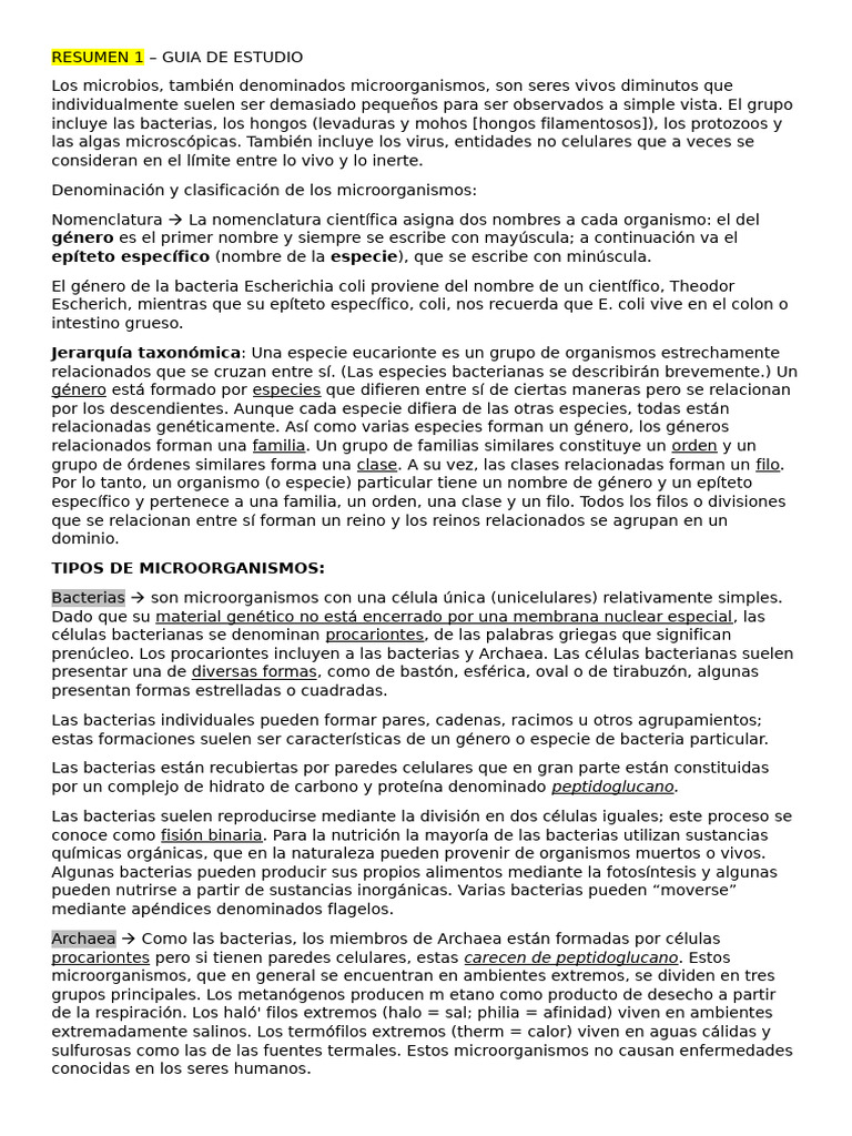 Resumen 1 | PDF | Las bacterias | Biología Celular)