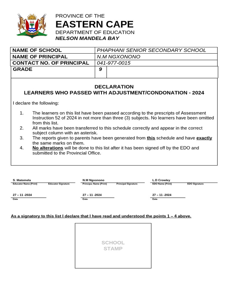 Adjustment Declaration GR.9 | PDF