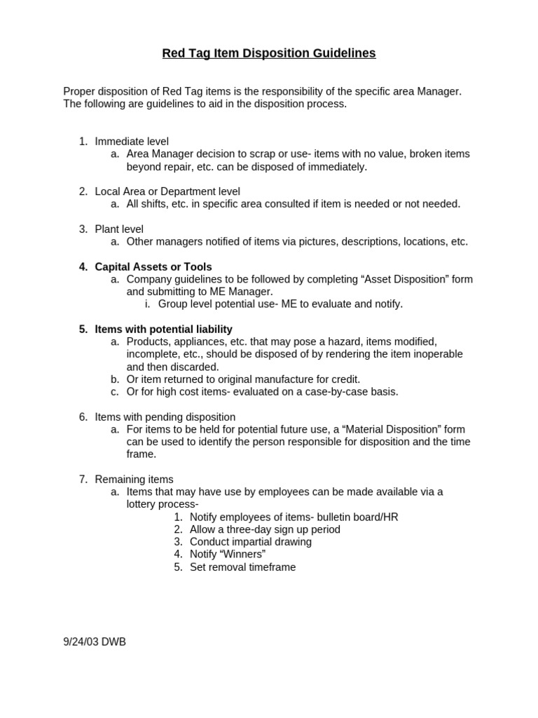 AME - Red Tag Item Dispo Guidelines | PDF