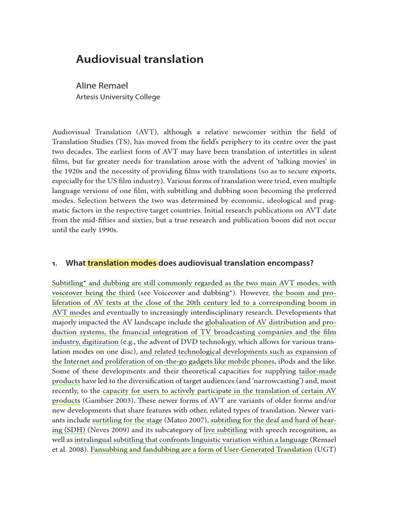 Handbook of Translation Studies Volume 1 - (Audiovisual Translation ...