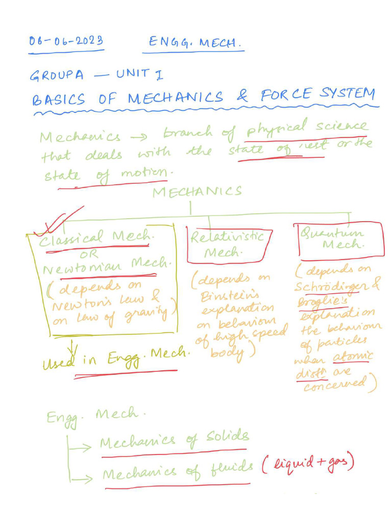 Unit I_Basics of Mechanics & Force System | PDF