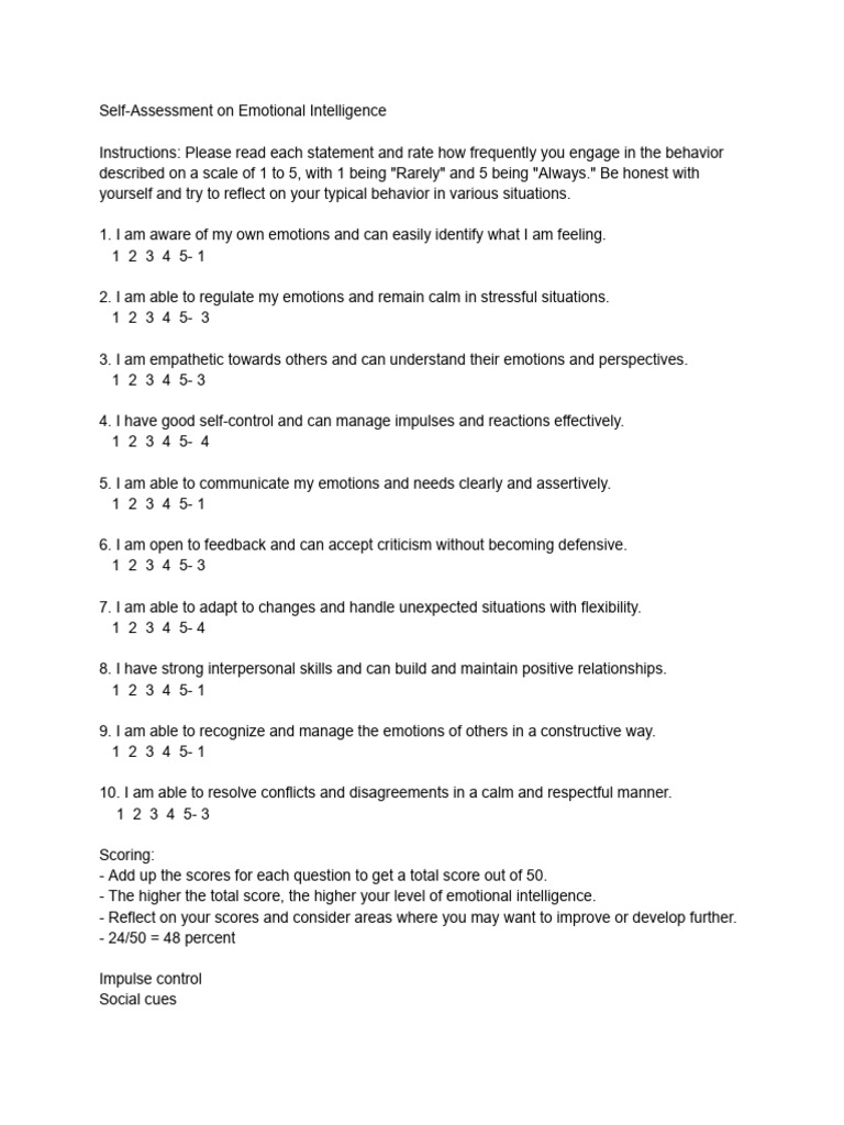 Emotional Intelligence Self-Assessment | PDF