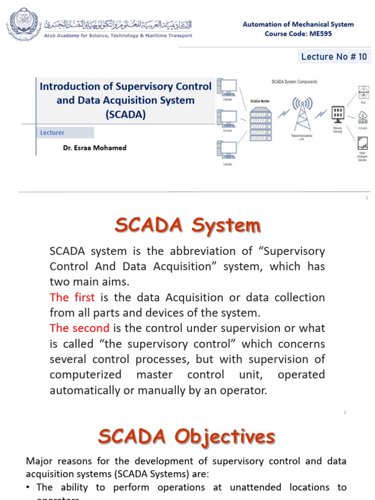Lecture # 10. Introduction of Supervisory Control and Data Acquisition System (SCADA) | PDF ...