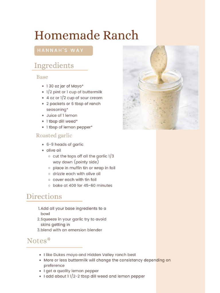 Hannah's Ranch Recipe | PDF