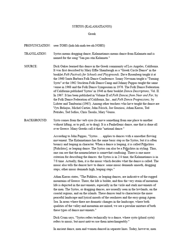 Syrtos_(Kalamatianos)_A_Greek | PDF | Dances | Social Dance