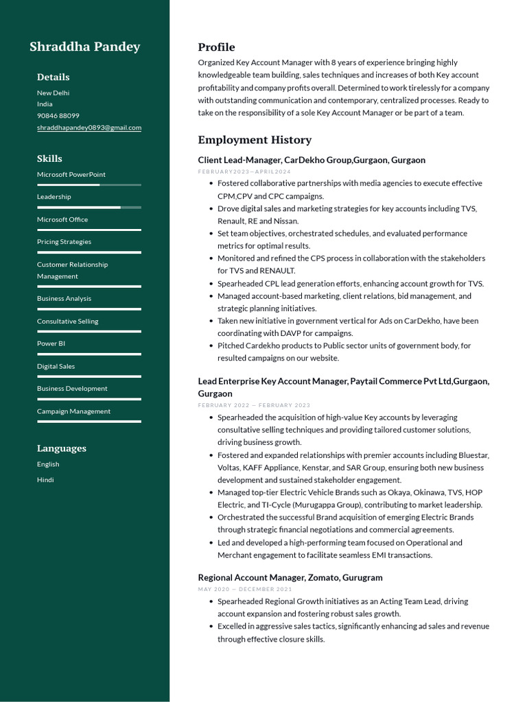 Shraddha CV'24 -Revised | PDF | Marketing | Sales