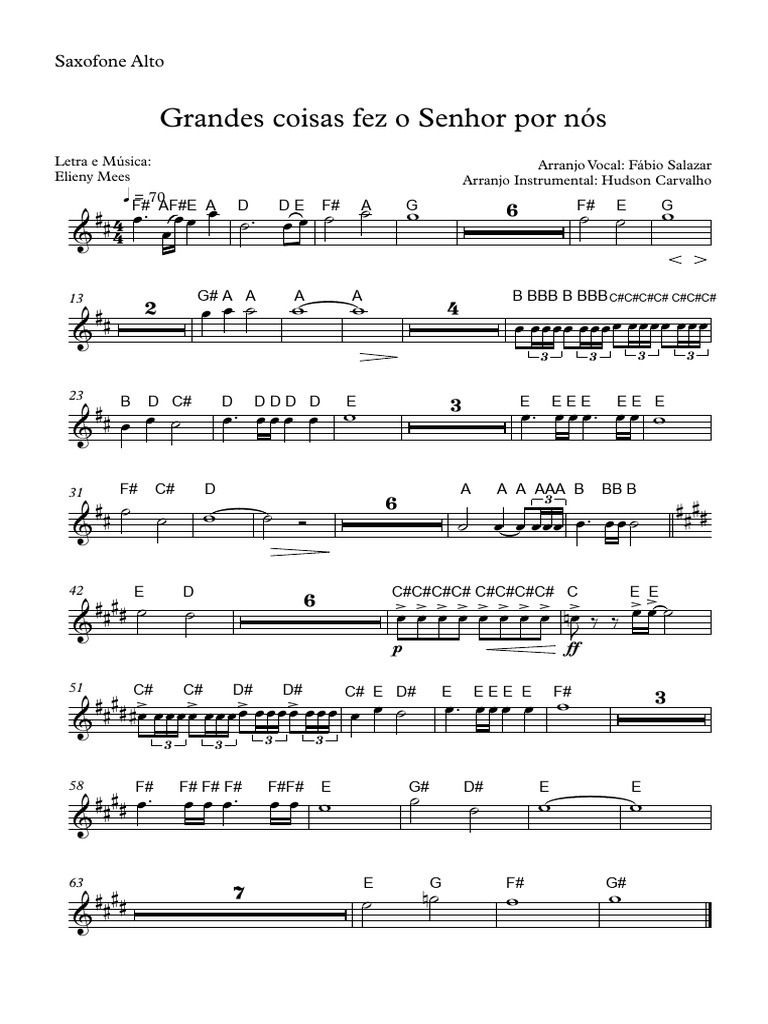 Grandes coisas fez o Senhor por nós (CIFRADO) - Sax Alto | PDF
