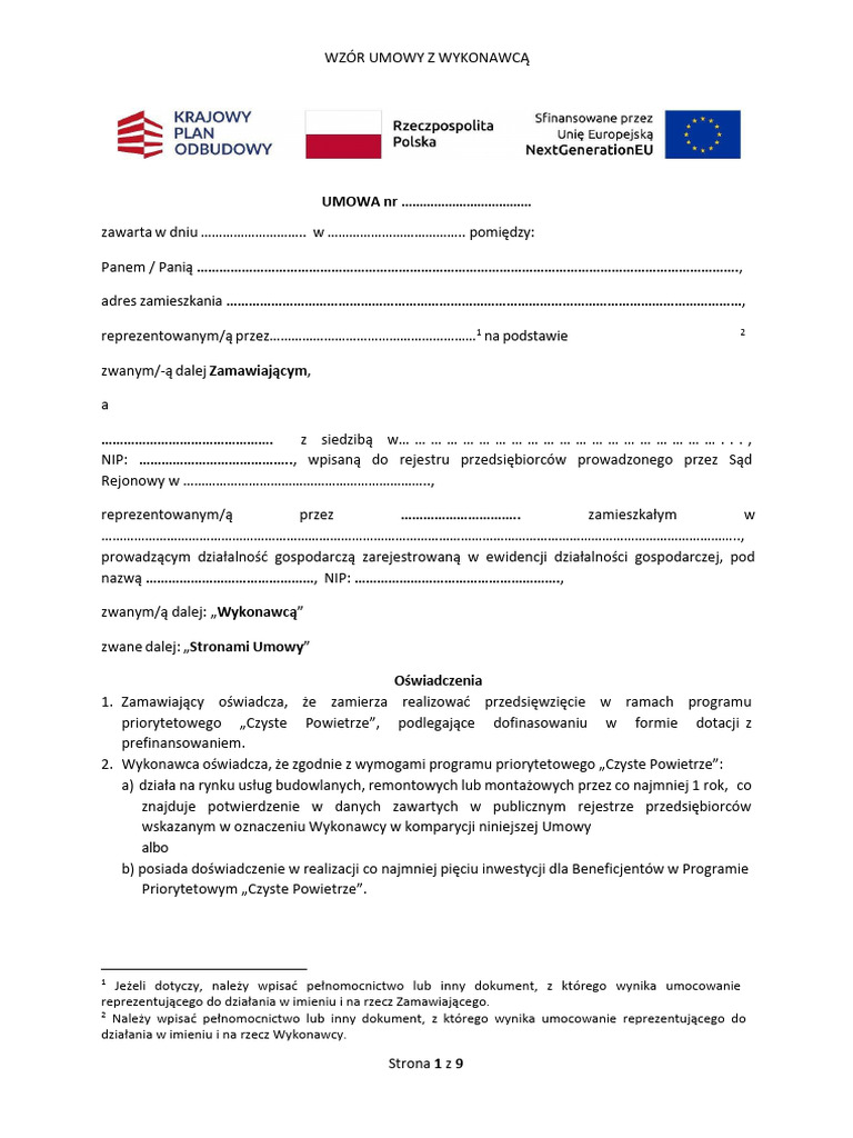 Wzór Umowy Z Wykonawcą + RODO - Wielkopolska | PDF