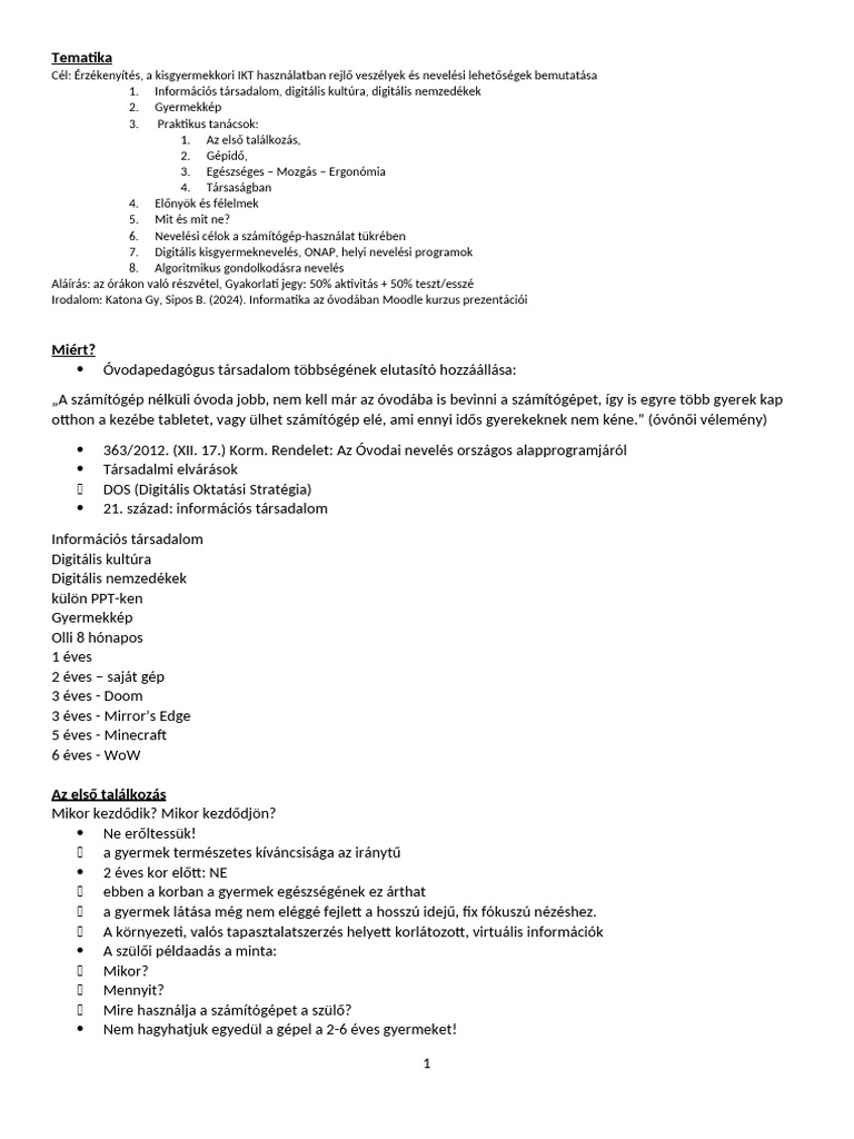Informatika Az Óvodában | PDF