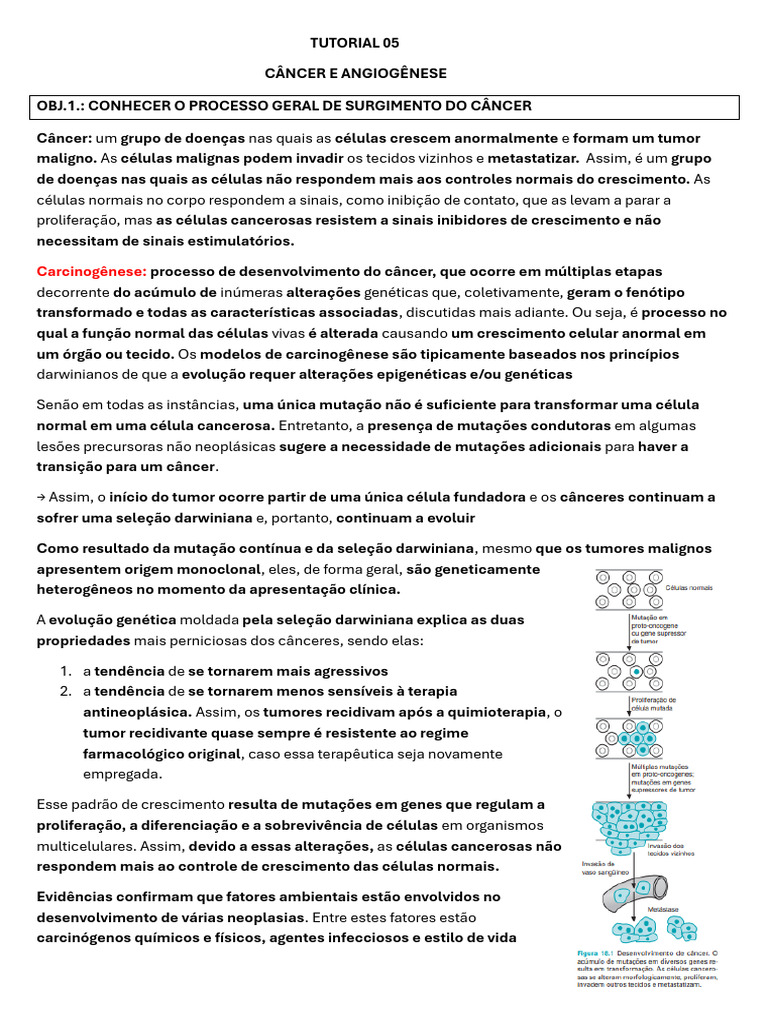 TUTORIAL 05 - ADP2 - CANCER E ANGIOGENESE | PDF | Câncer | Endotélio