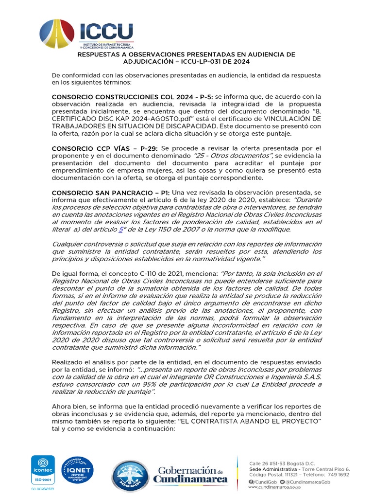 Respuesta Definitiva Audiencia - ICCU-LP-031 de 2024 | PDF | Justicia | Crimen y violencia