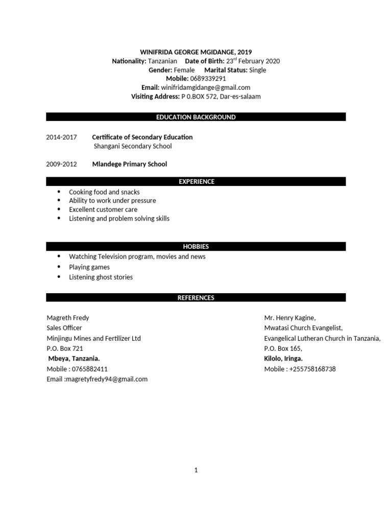 Winifrida George Mgidange Profile | PDF