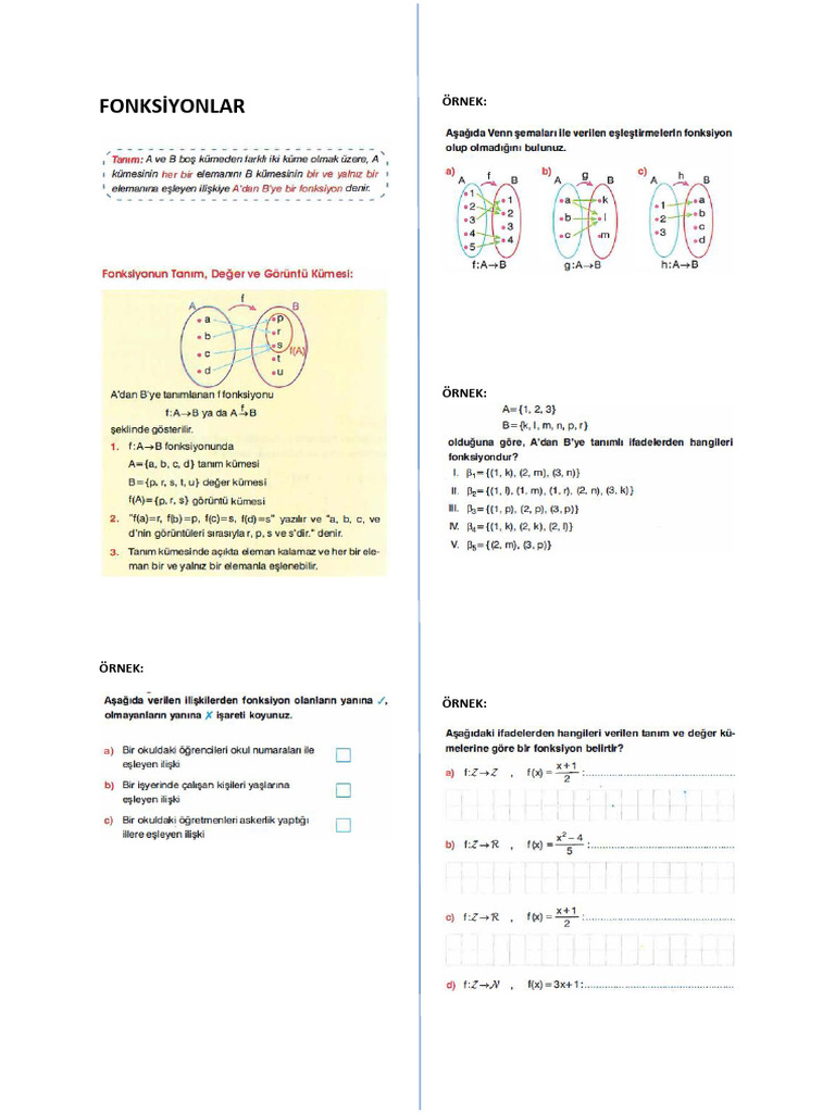 Fonksiyonlar Konu Anlatımı Ve Soru | PDF