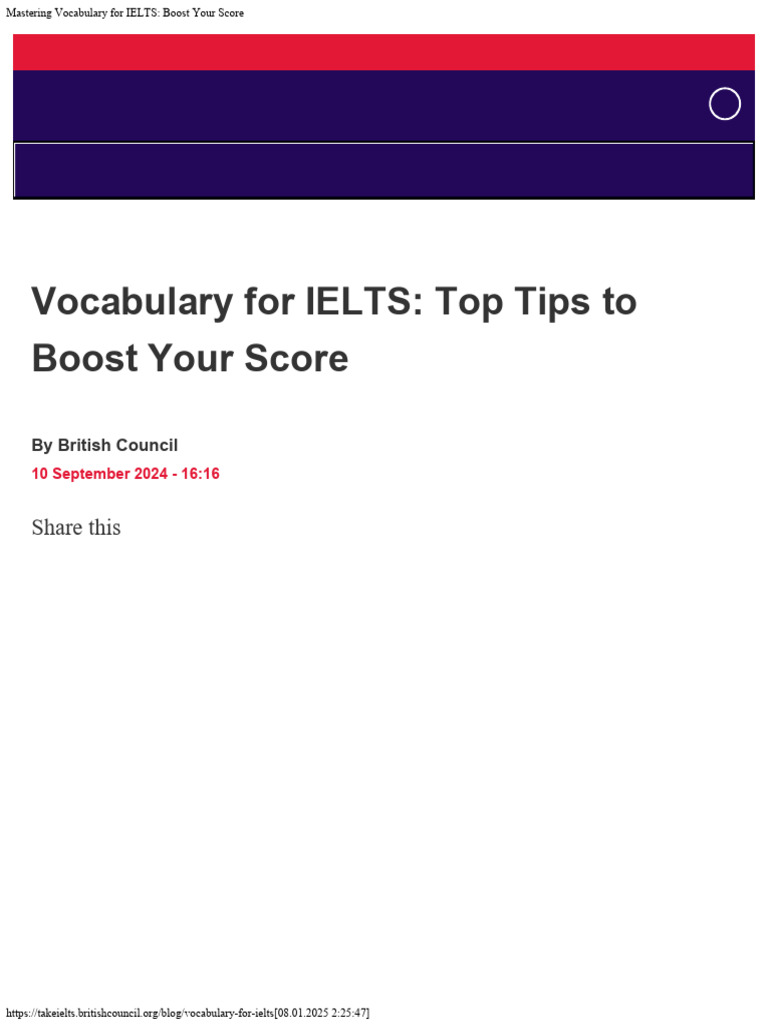 Mastering Vocabulary For IELTS Boost Your Score | PDF | Vocabulary | International English ...