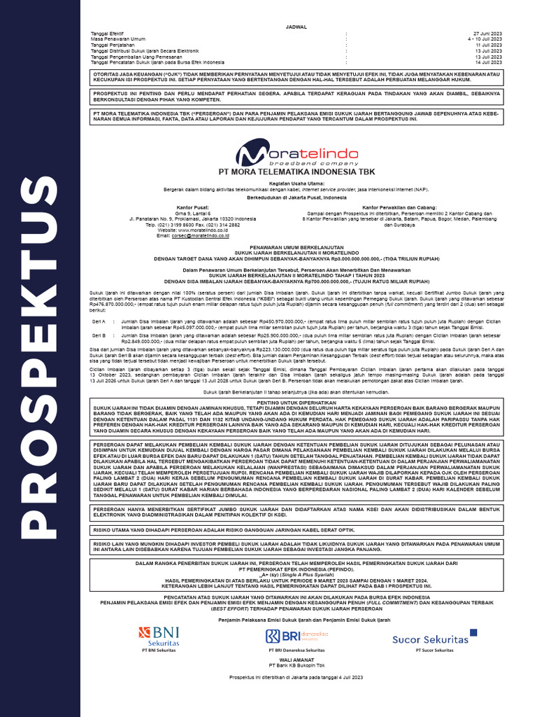 Prospektus Sukuk II Moratelindo Tahap I Tahun 2023 | PDF