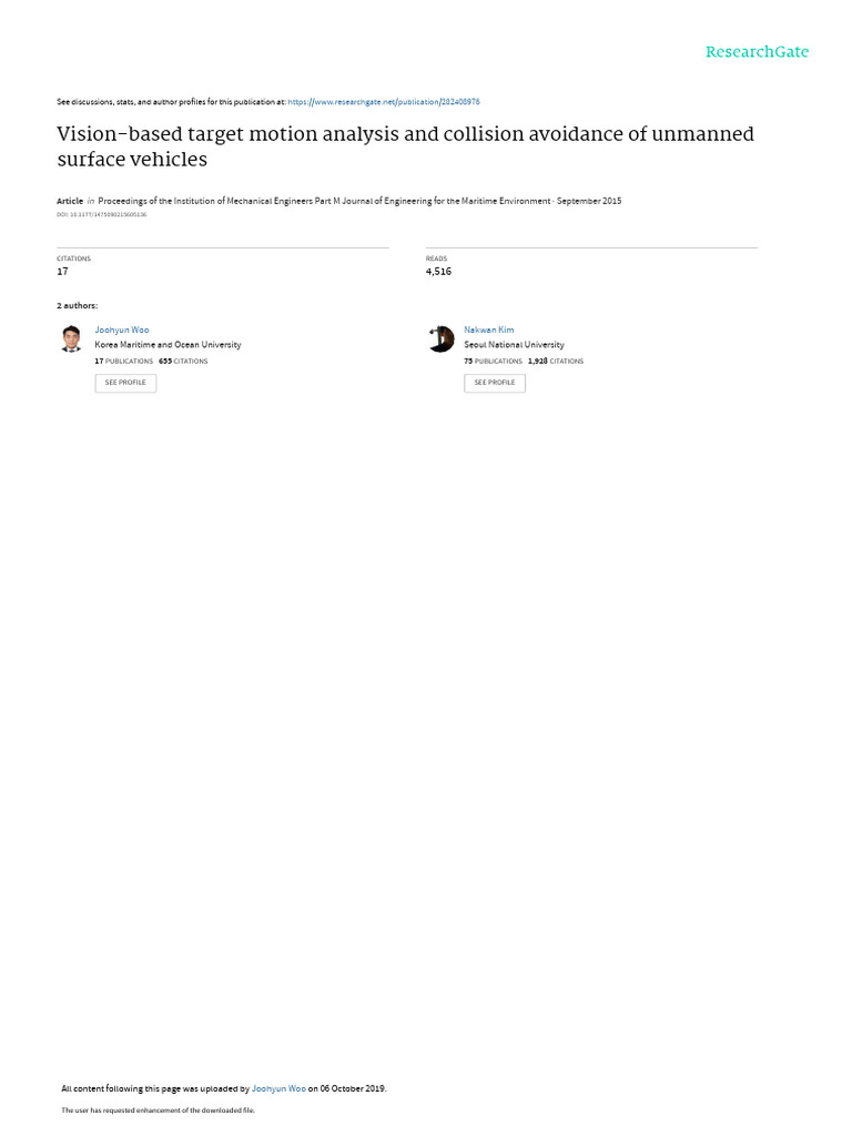 Vision-Based Target Motion Analysis and Collision Avoidance of Unmanned Surface Vehicles | PDF ...
