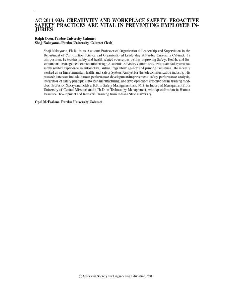 Creativity and Workplace Safety Proactive Safety Practices Are Vital in ...