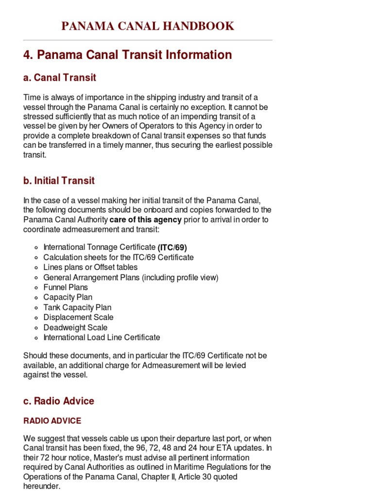 Panama Canal Transit Regulations Guide | PDF | Tonnage | Panama Canal