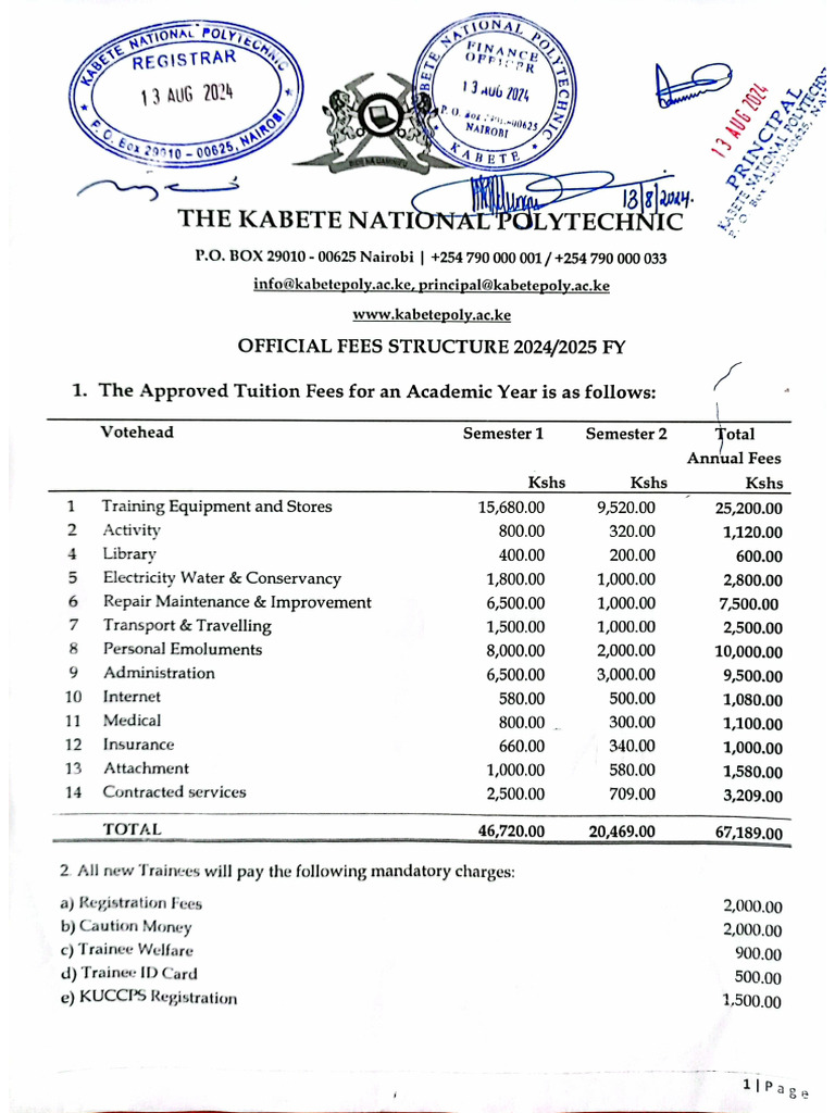 Official Fees Structure 2024 2025fy | PDF