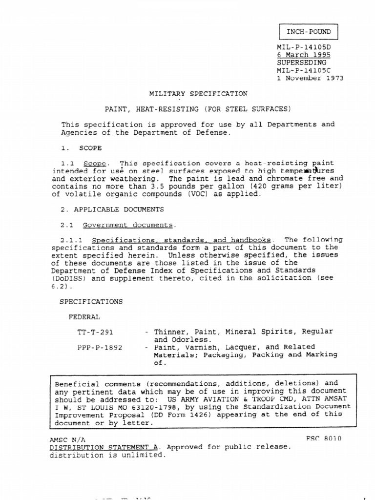 MIL-P-14105D - Paint Resistant Heat Coatings | PDF