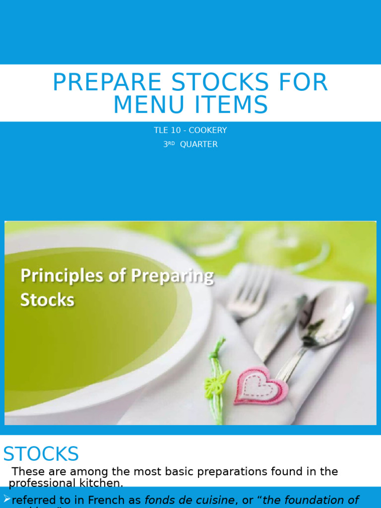 Stock Preparation for Cookery | PDF
