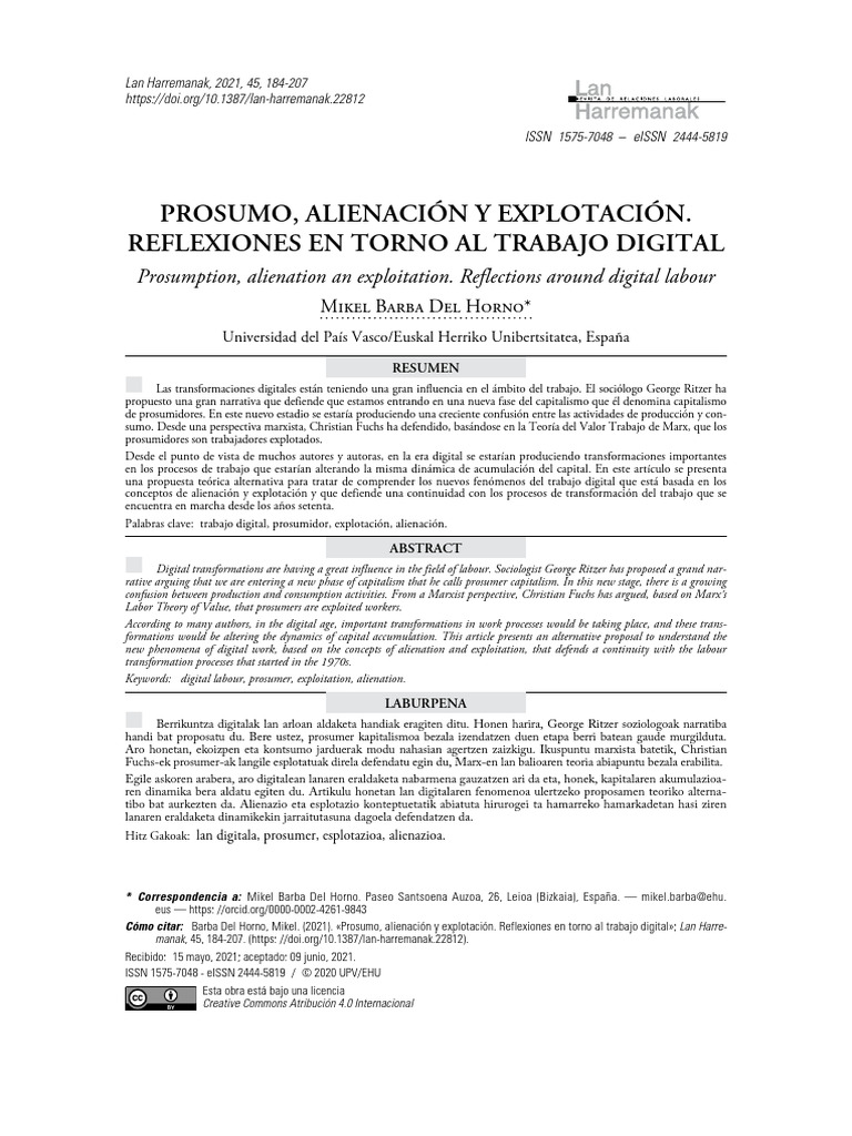 Barba Del Horno (2021) Prosumo Trabajo | PDF | La teoría de la ...
