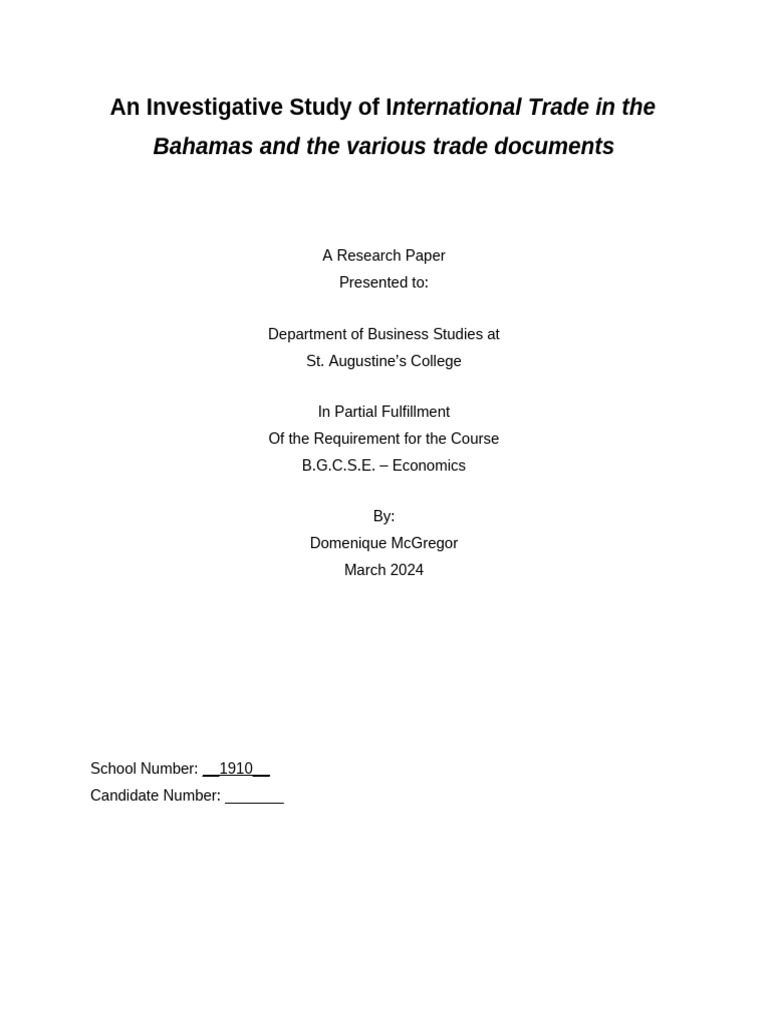 Bahamas International Trade Study | PDF | Balance Of Payments | Balance ...