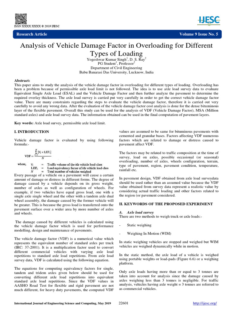 Vehicle Damage Factor Analysis in Overloading | PDF | Road Surface | Road