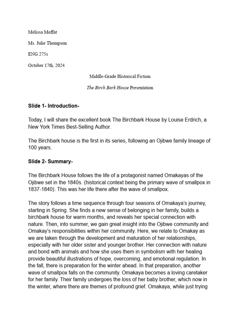 Summary of The Birchbark House | PDF