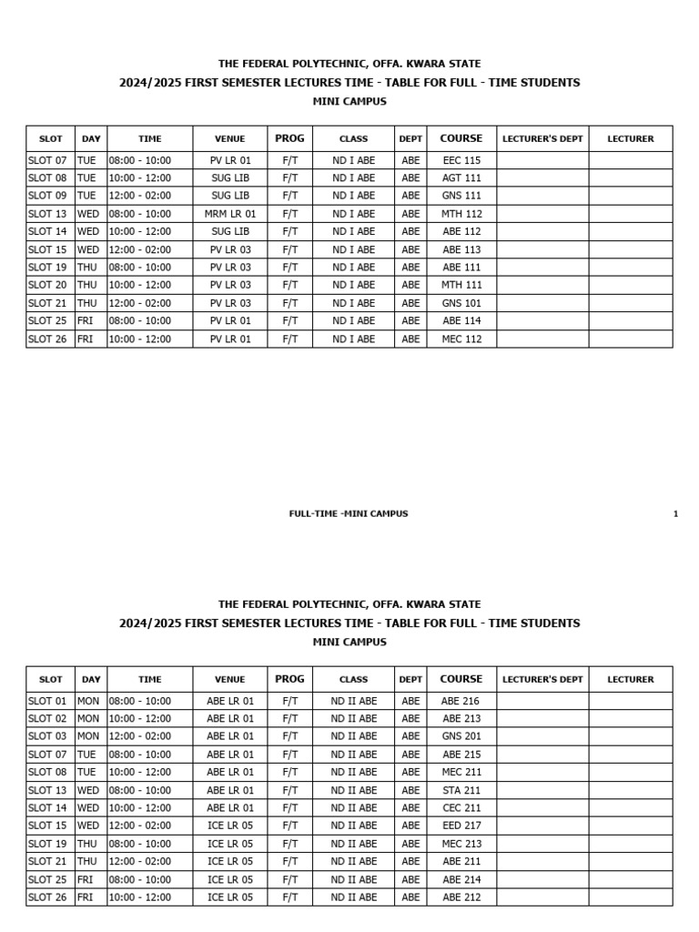 FT MINI-CAMPUS 2024-25 First Semester Lecture Time Table_080610 | PDF | United Kingdom | England