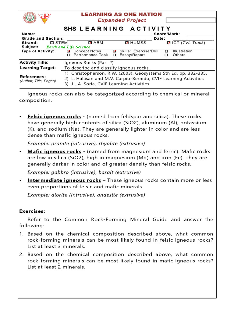 Earth _ Life Science LAS 7b Igneous Rocks 2 | PDF