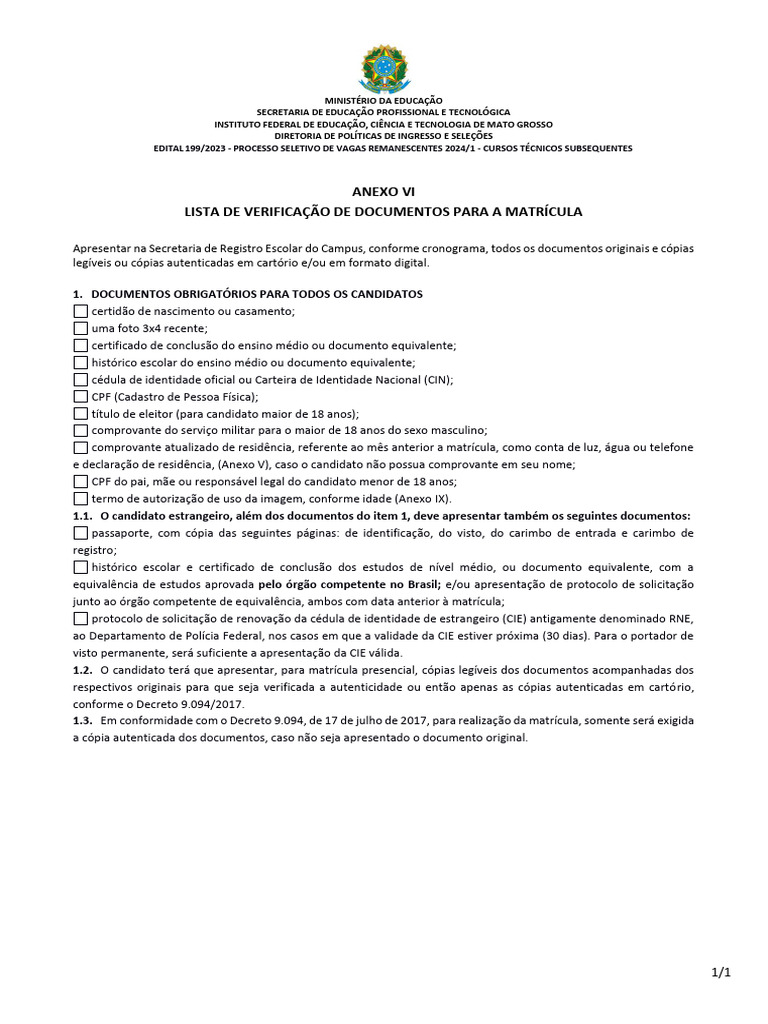 Anexo VI - Lista de Verificacao de Documentos | PDF