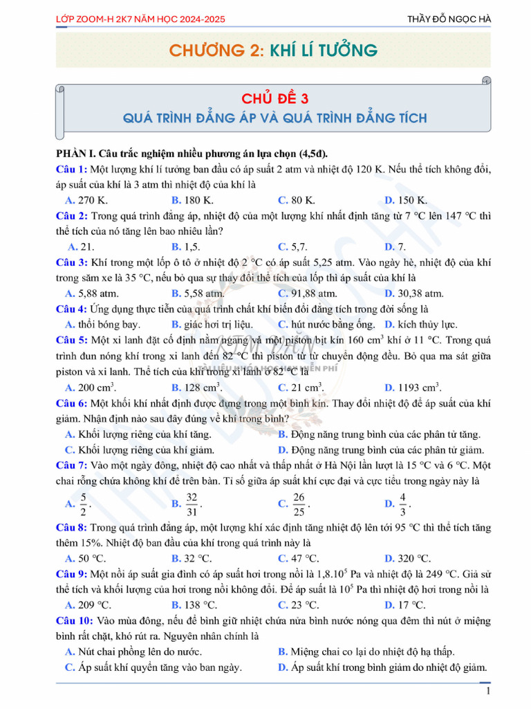 BTVN B10 ZOOM-H 2K7 THẦY ĐỖ NGỌC HÀ | PDF