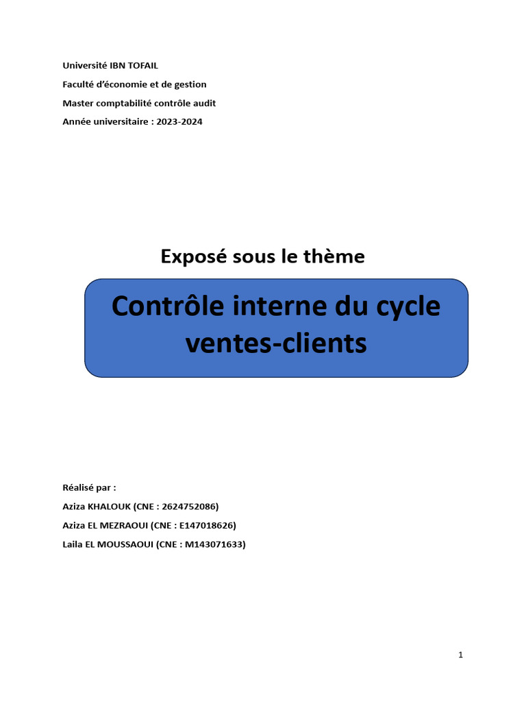 Contrôle Interne - Cycle Ventes Clients | PDF | Facture | Sodles
