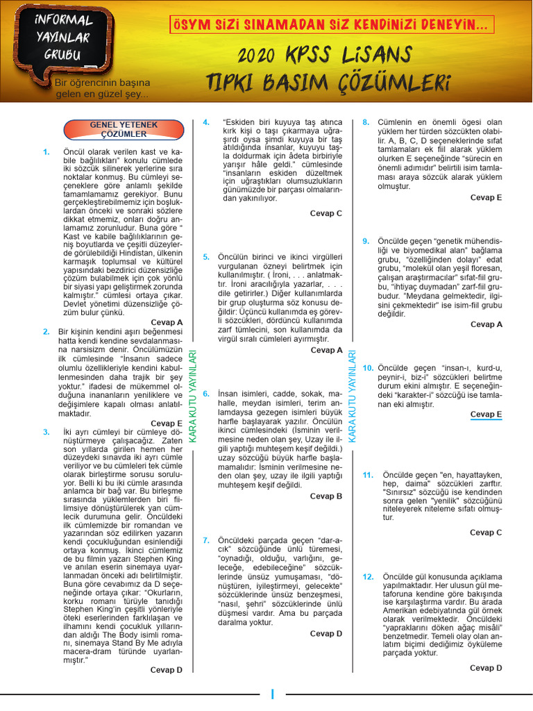 2020 KPSS Lä°sans Tipki Basim Ã Ã Zã Mlerä° CG V3 | PDF