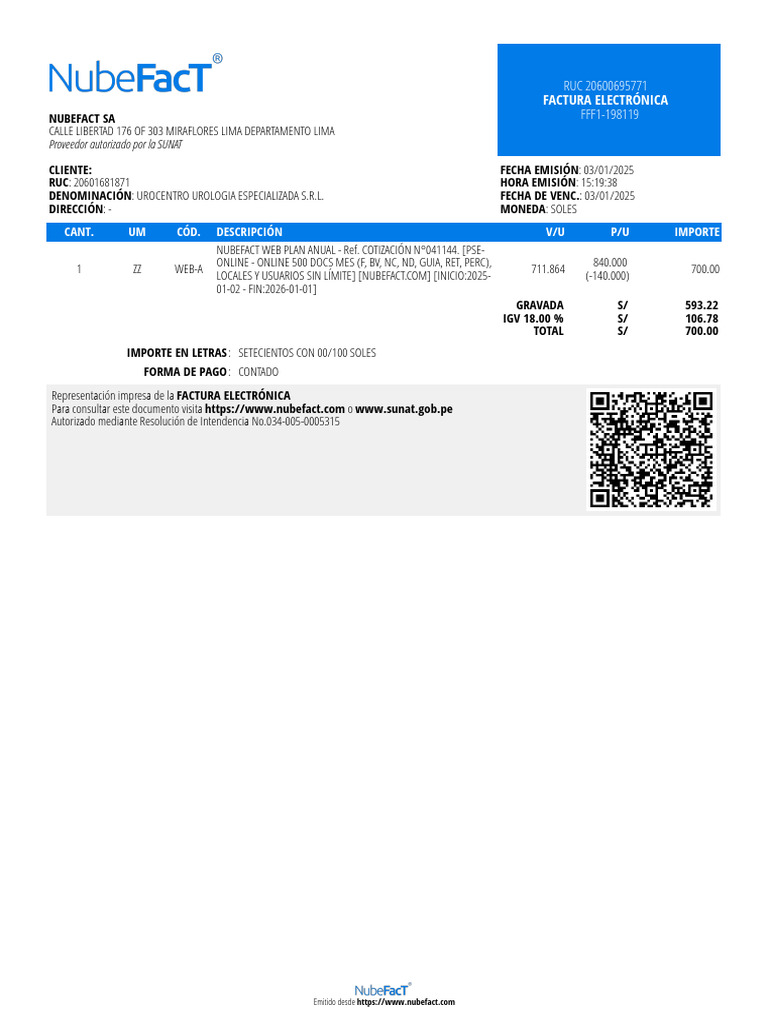 Factura Electrónica NUBEFACT 2025 | PDF