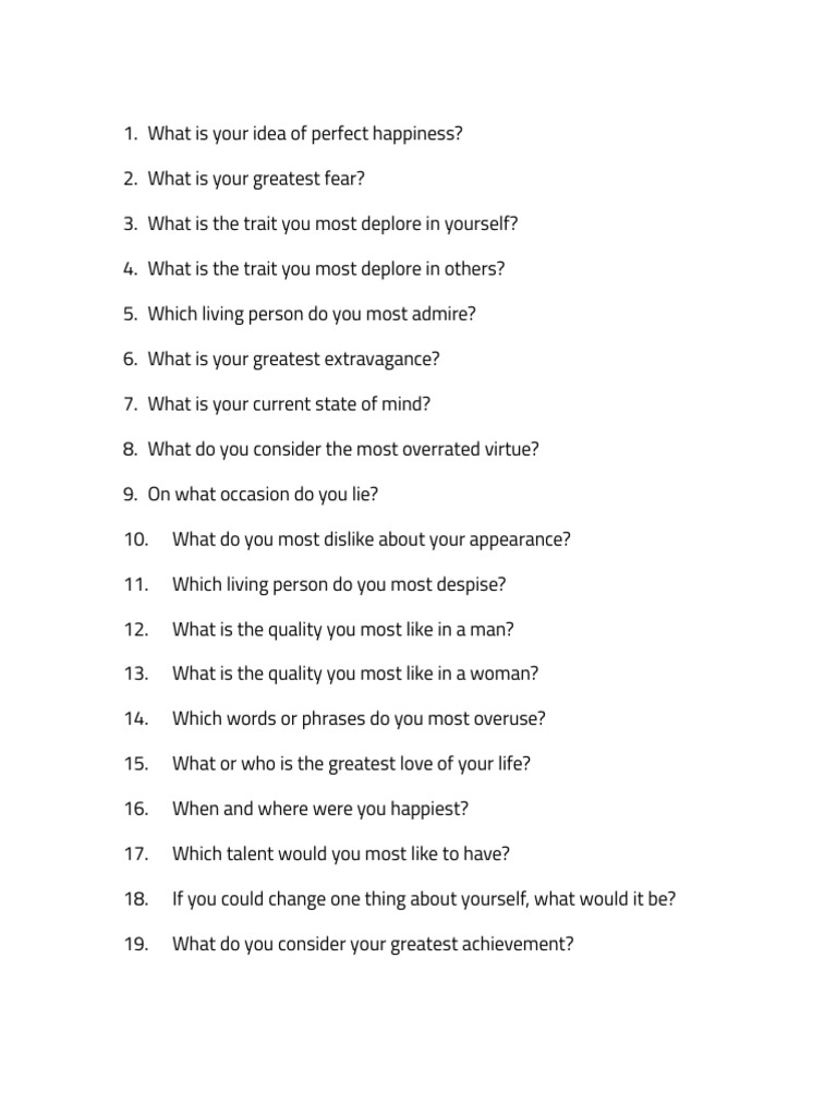 PRINT - The Proust Questionnaire | PDF