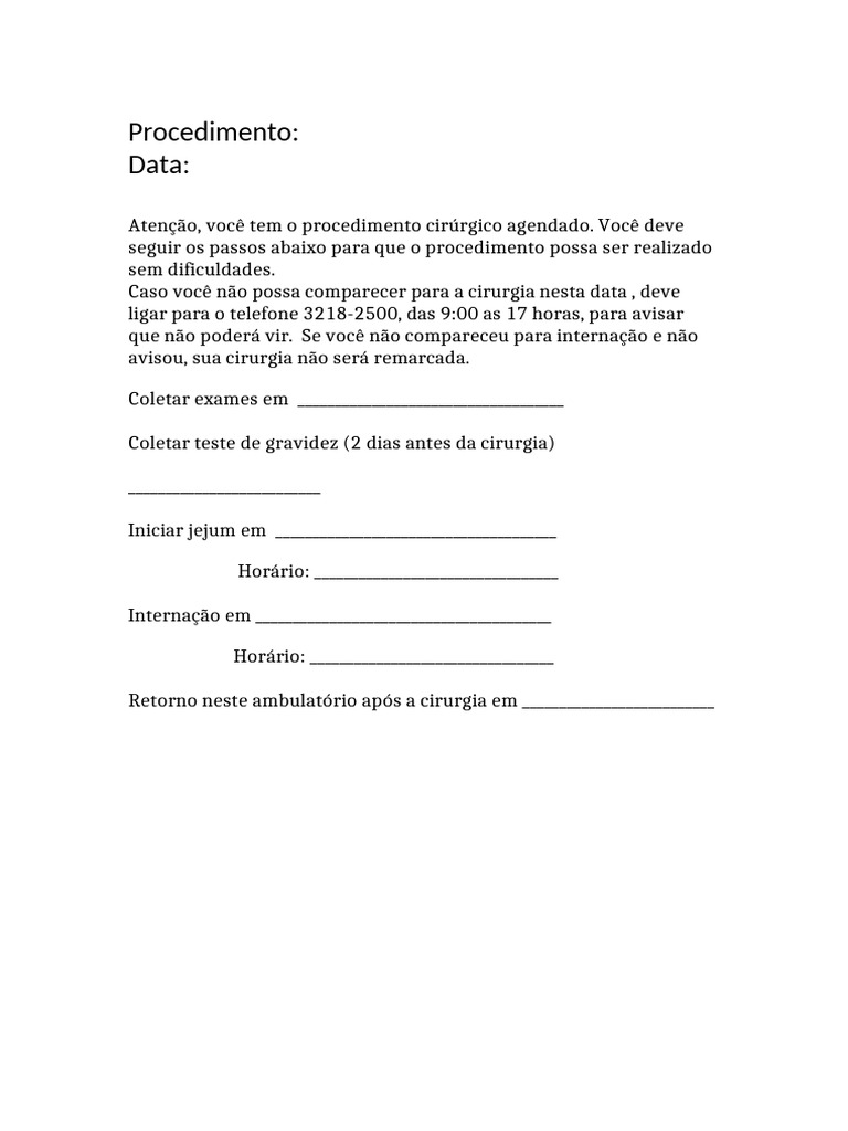 Cópia de Rotina Cirurgia para a paciente modelo 02 | PDF